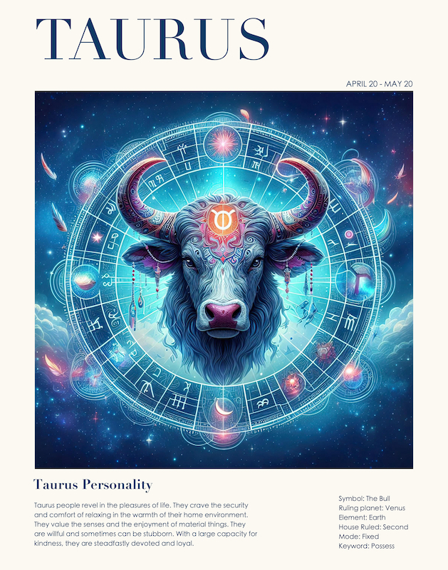 TAURUS ZODIAC - POSTER - CASSOLINO - KRUGERS POSTERS - THE MOST POPULAR ...